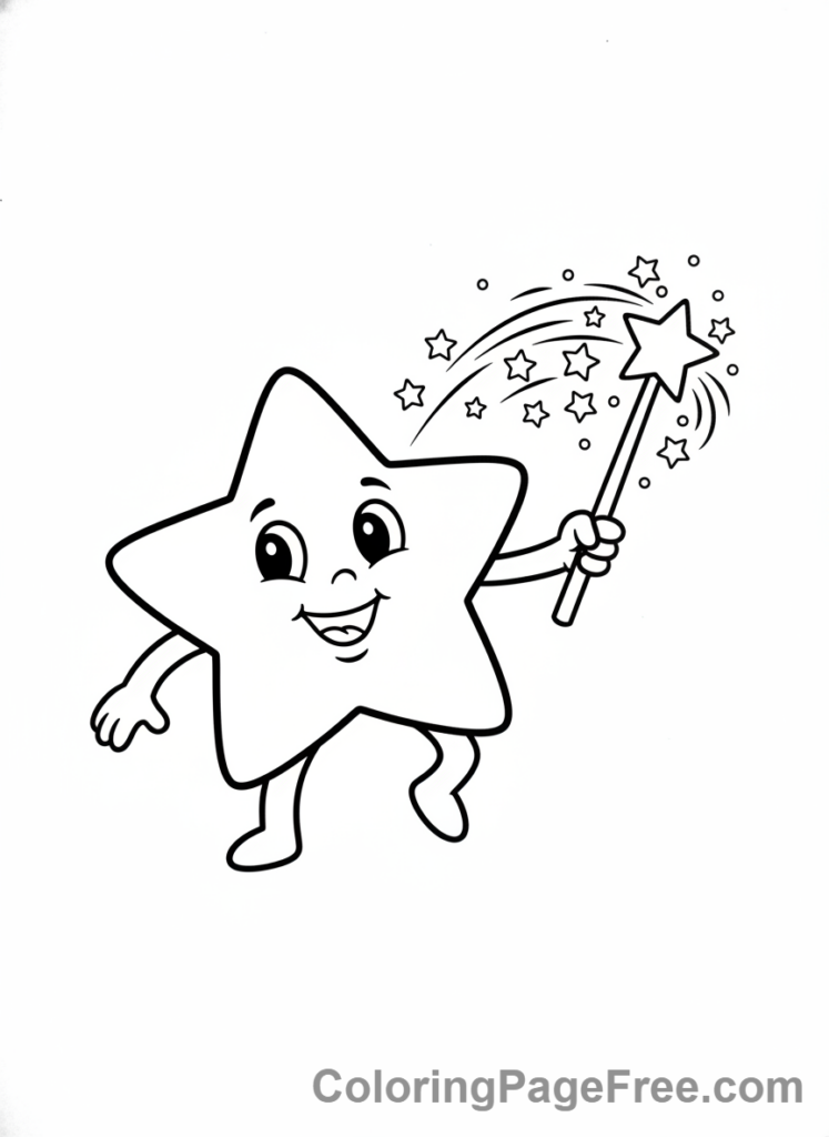 Stars Coloring Page Star Magic Wand